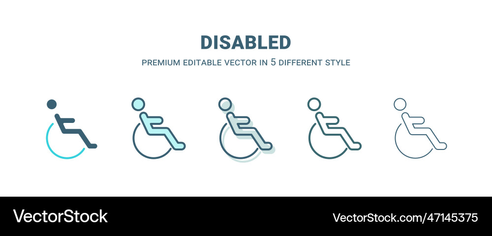 Disabled icon in 5 different style outline filled Vector Image