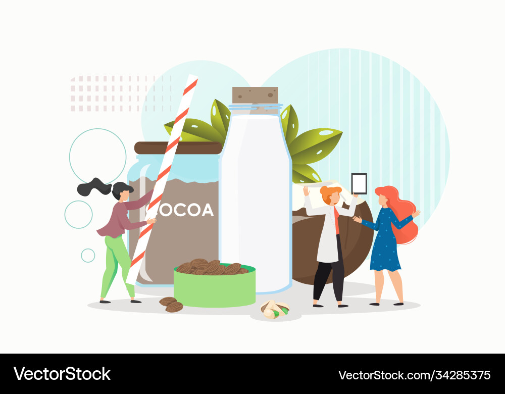 Female characters making chocolate coconut and Vector Image