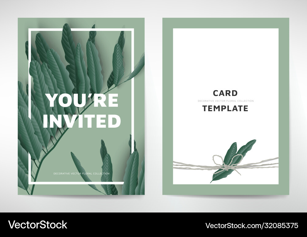 Green leaves invitation card template design Vector Image