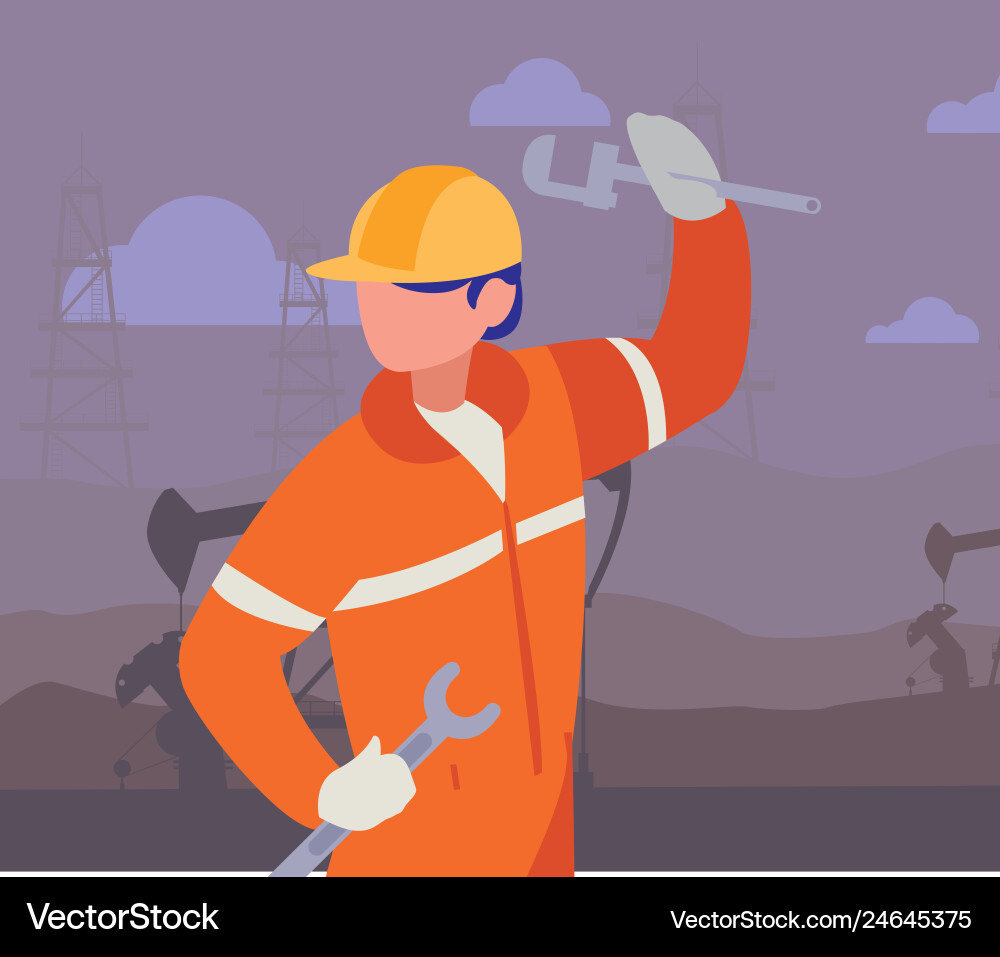 Oil industry worker with tools avatar character Vector Image