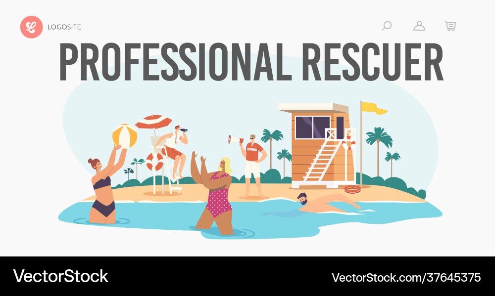 Professional rescuer landing page template Vector Image