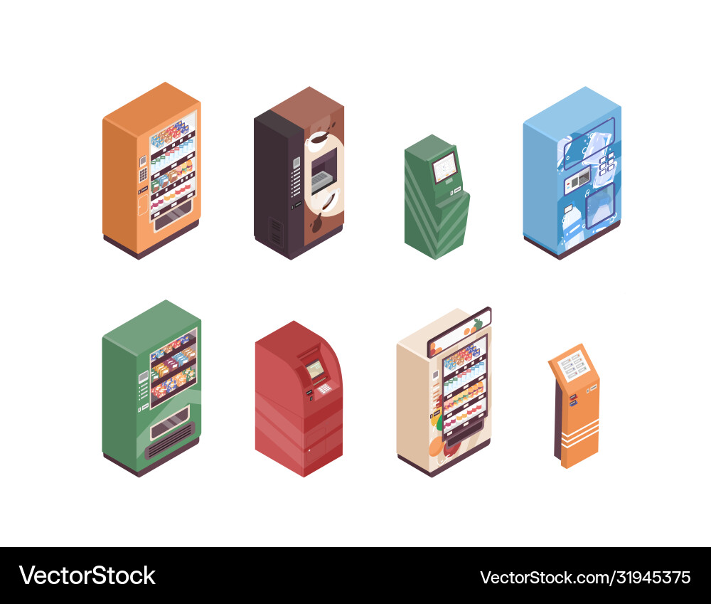 Set different colorful modern automated retail Vector Image