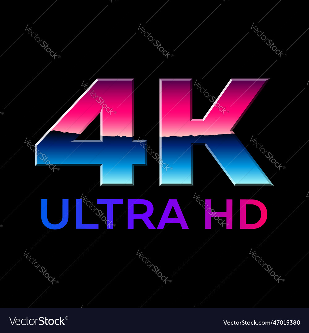 4k ultra hd format logo with shiny chrome letters Vector Image