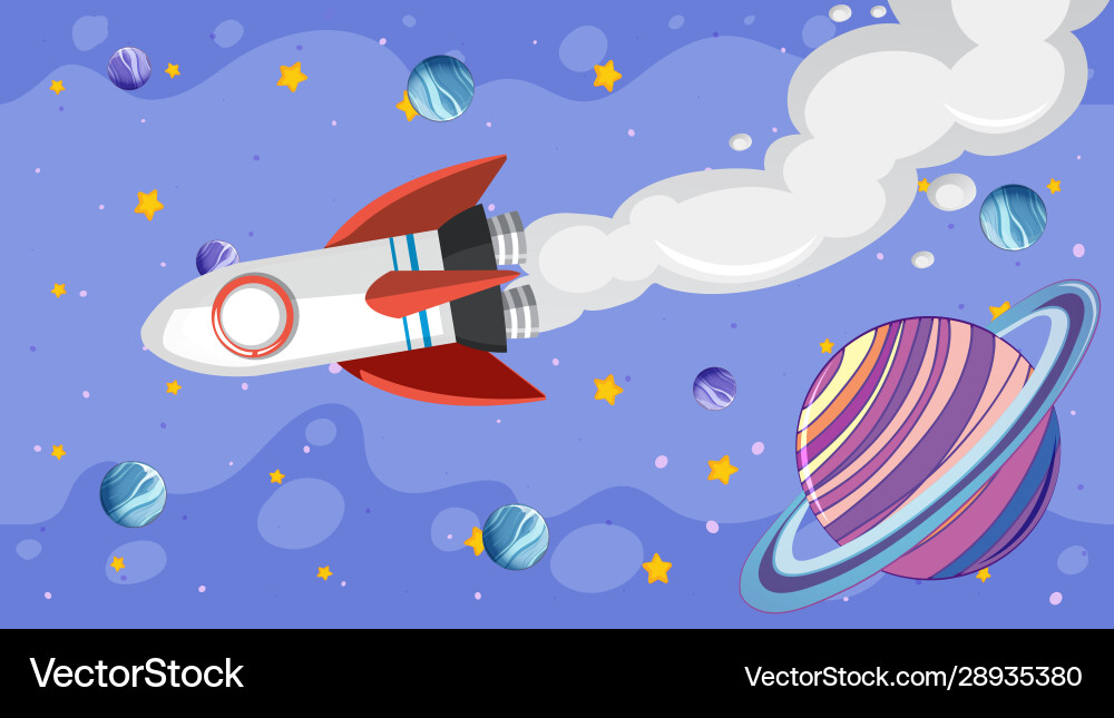 Background design with spaceship flying in sky Vector Image