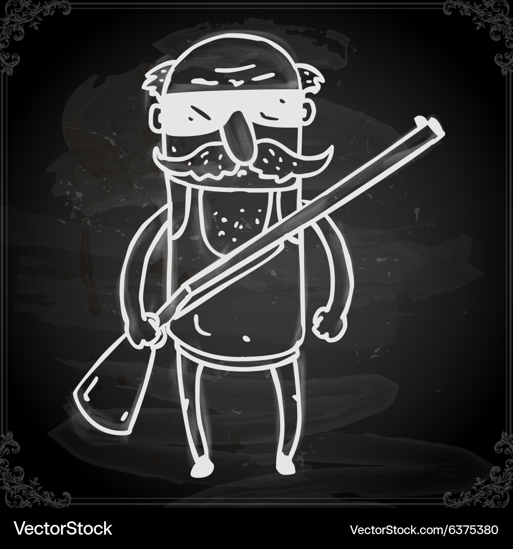 Man with a rifle drawing on chalk board Royalty Free Vector