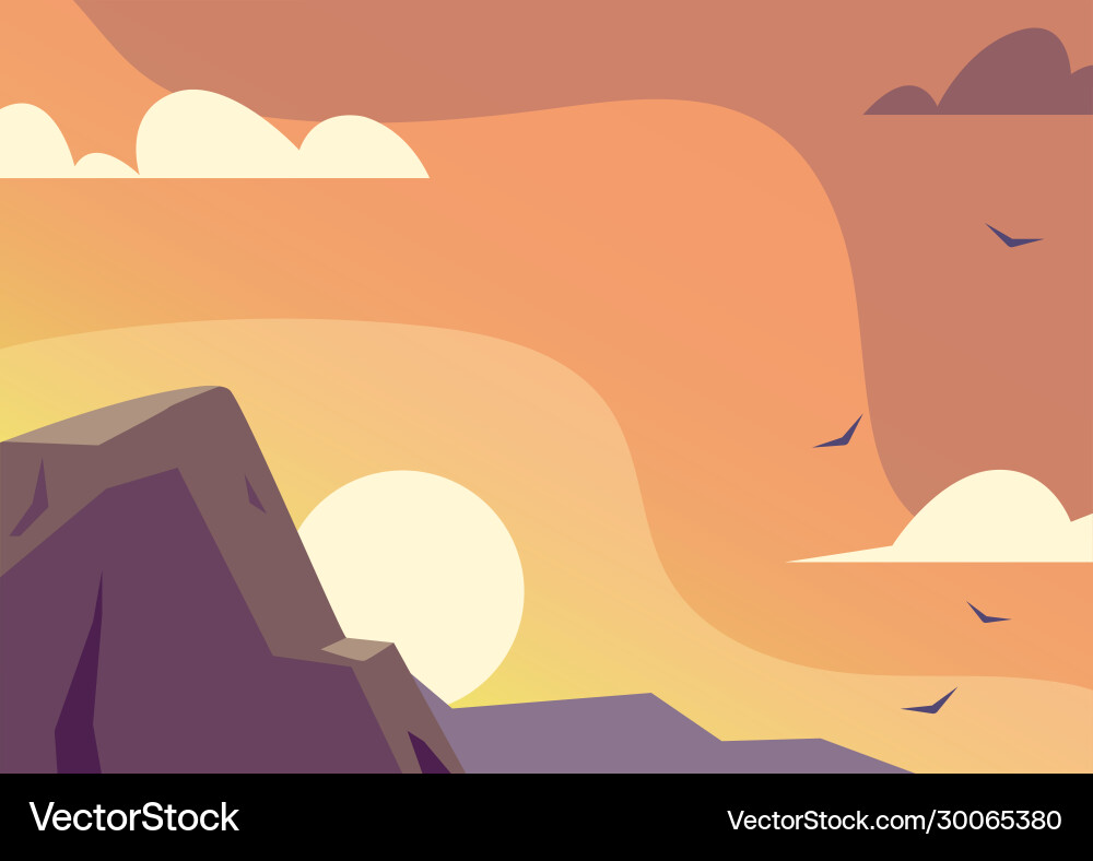 Nature landscape with beautiful sunset Royalty Free Vector