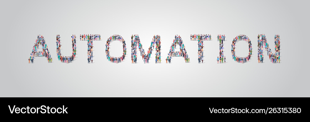 People crowd gathering in shape automation word Vector Image