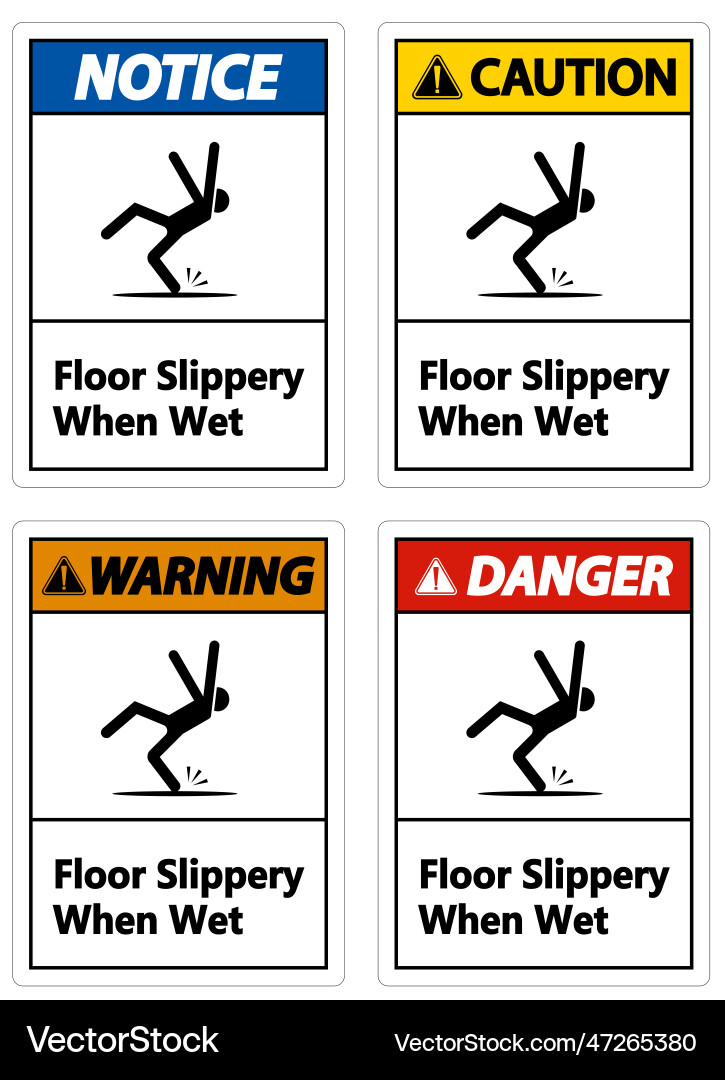 Warning slippery when wet sign on white background