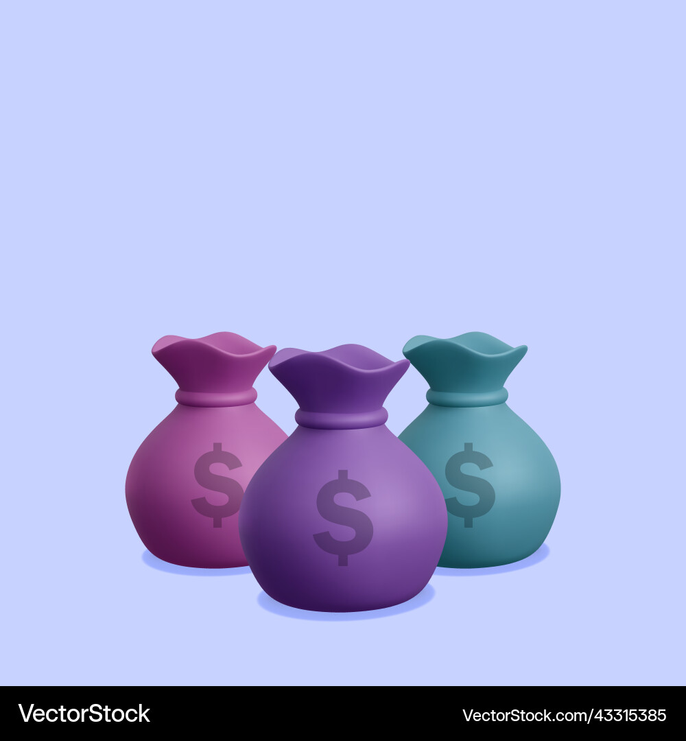 3d realistic money bags Royalty Free Vector Image