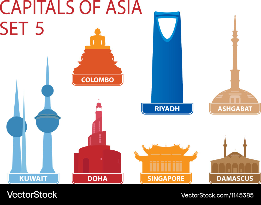 Capitals of asia Royalty Free Vector Image - VectorStock