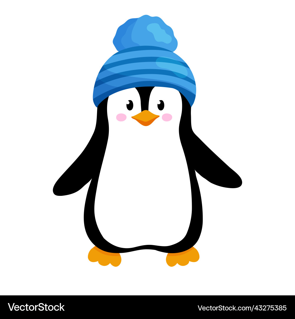 Cute little penguin in blue Royalty Free Vector Image