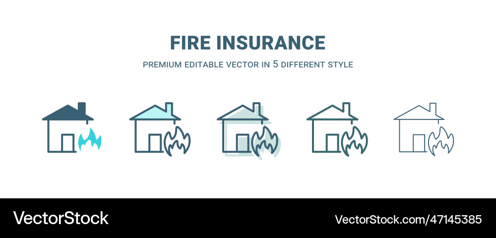 Fire insurance icon in 5 different style outline Vector Image
