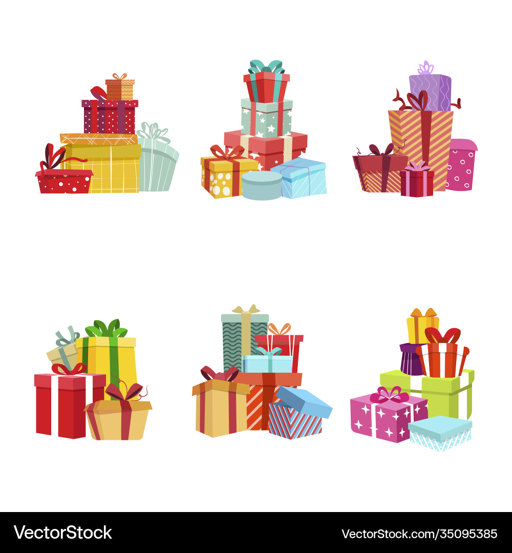 Gift box pile for present party birthday Vector Image
