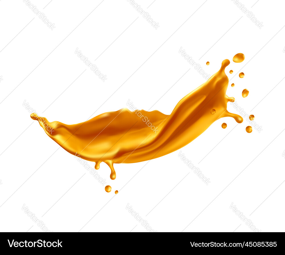 Golden wave splash syrup caramel flow droplets Vector Image