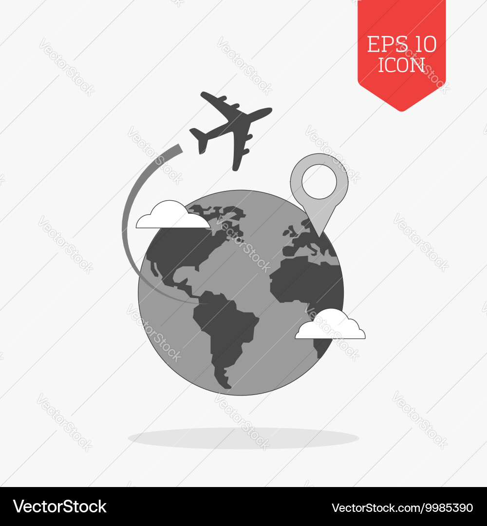 Airplane flying over globe icon travel Royalty Free Vector
