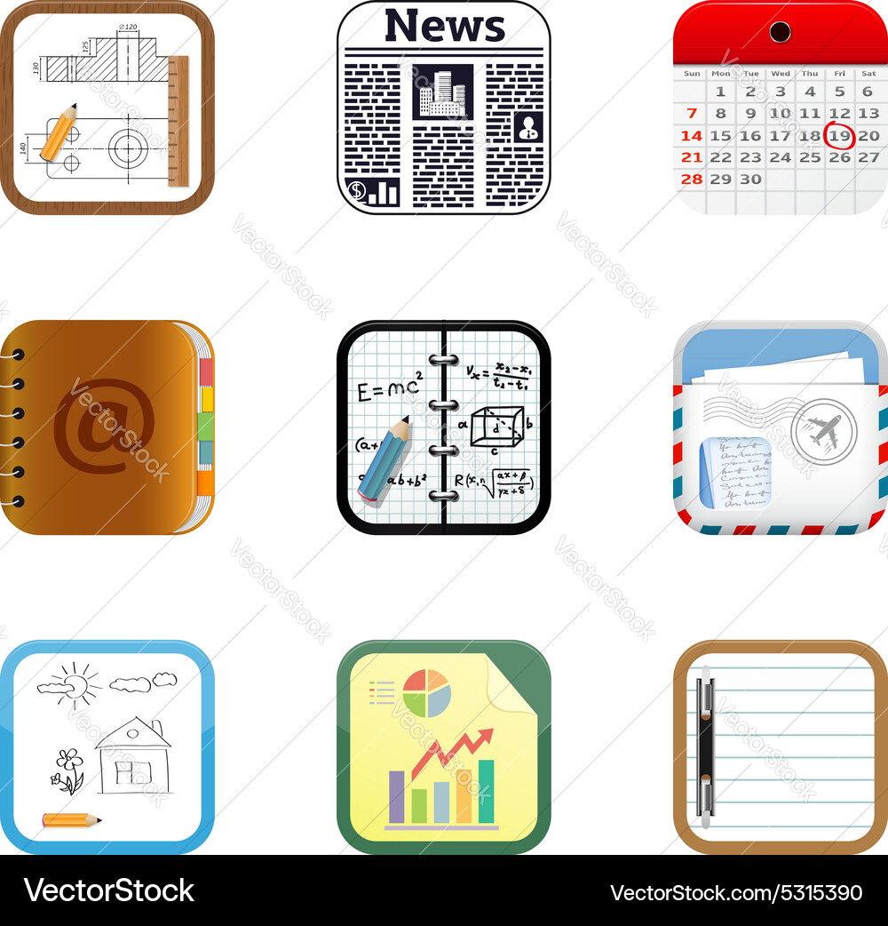 Documents apps icons Royalty Free Vector Image