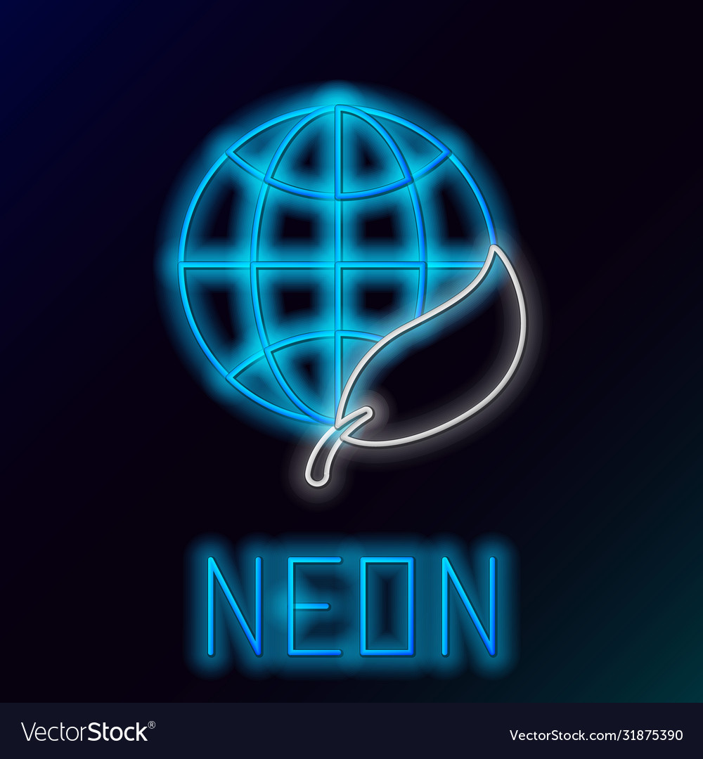 Glowing neon line earth globe and leaf icon Vector Image
