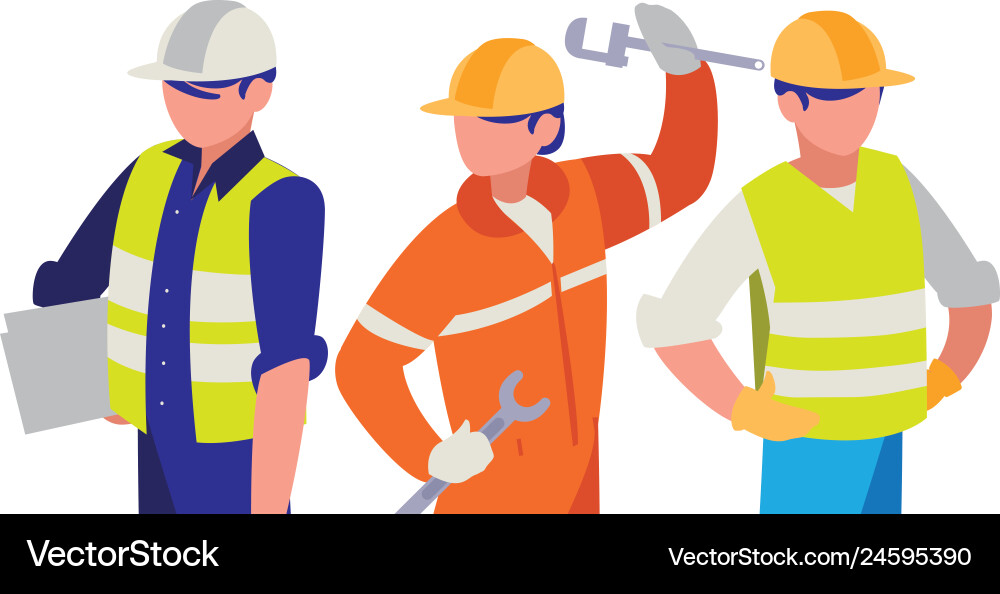Group of men builders working Royalty Free Vector Image