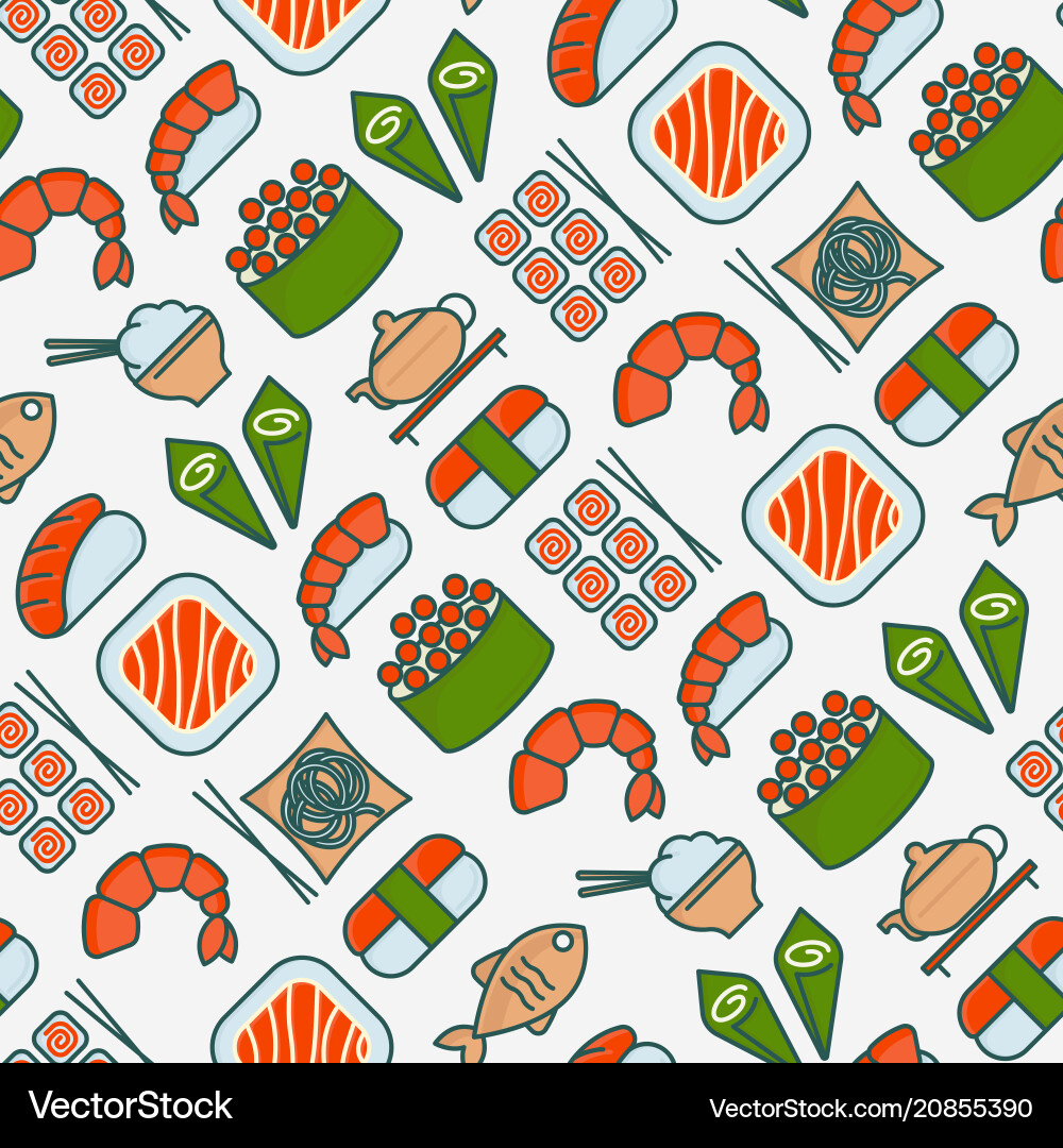 Japanese food seamless pattern with thin line icon