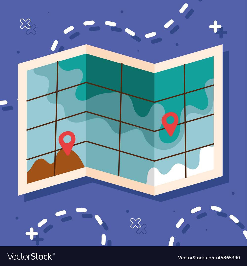 Pins locations in paper map Royalty Free Vector Image