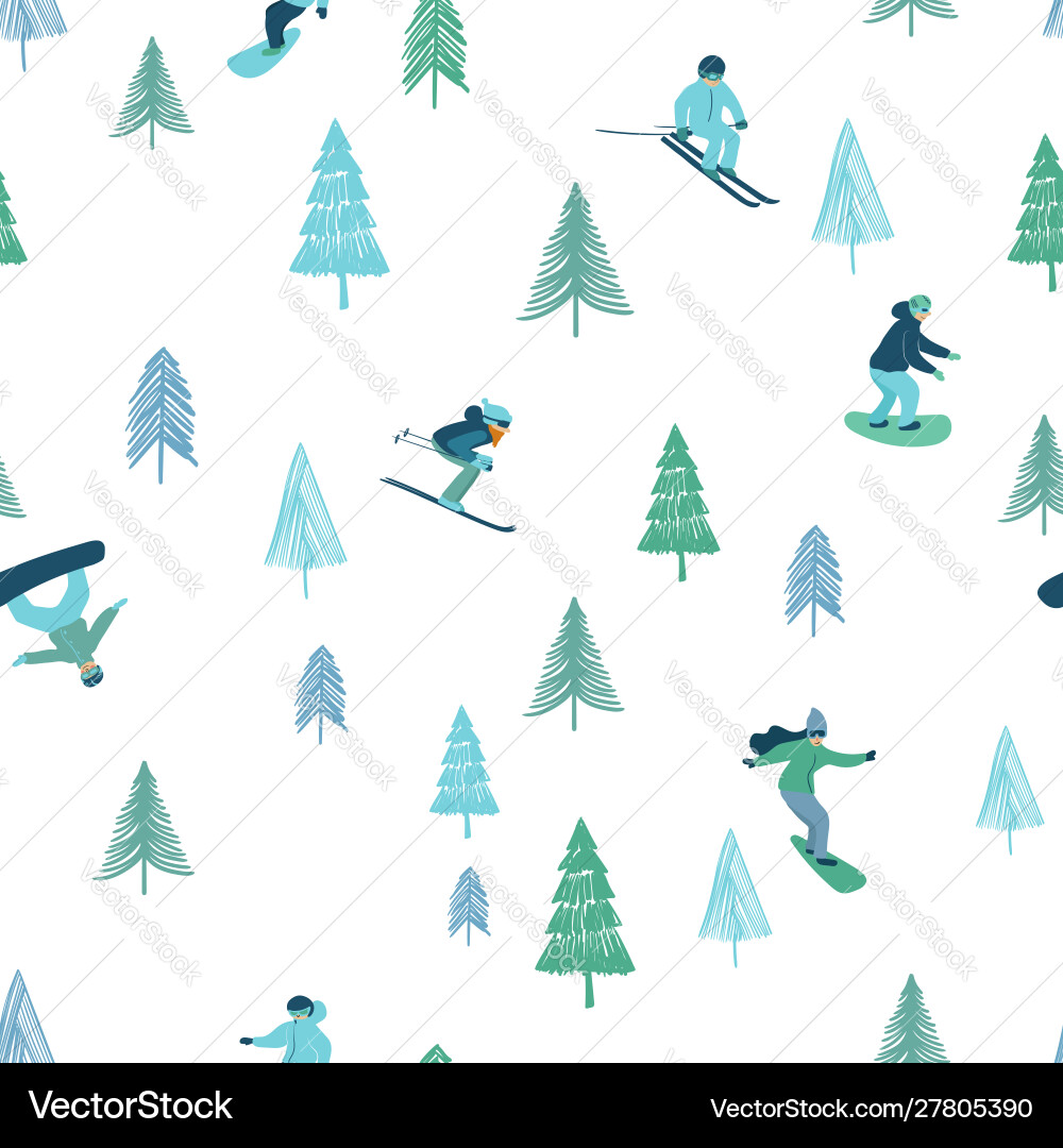Seamless pattern with skiing and snowboarding Vector Image