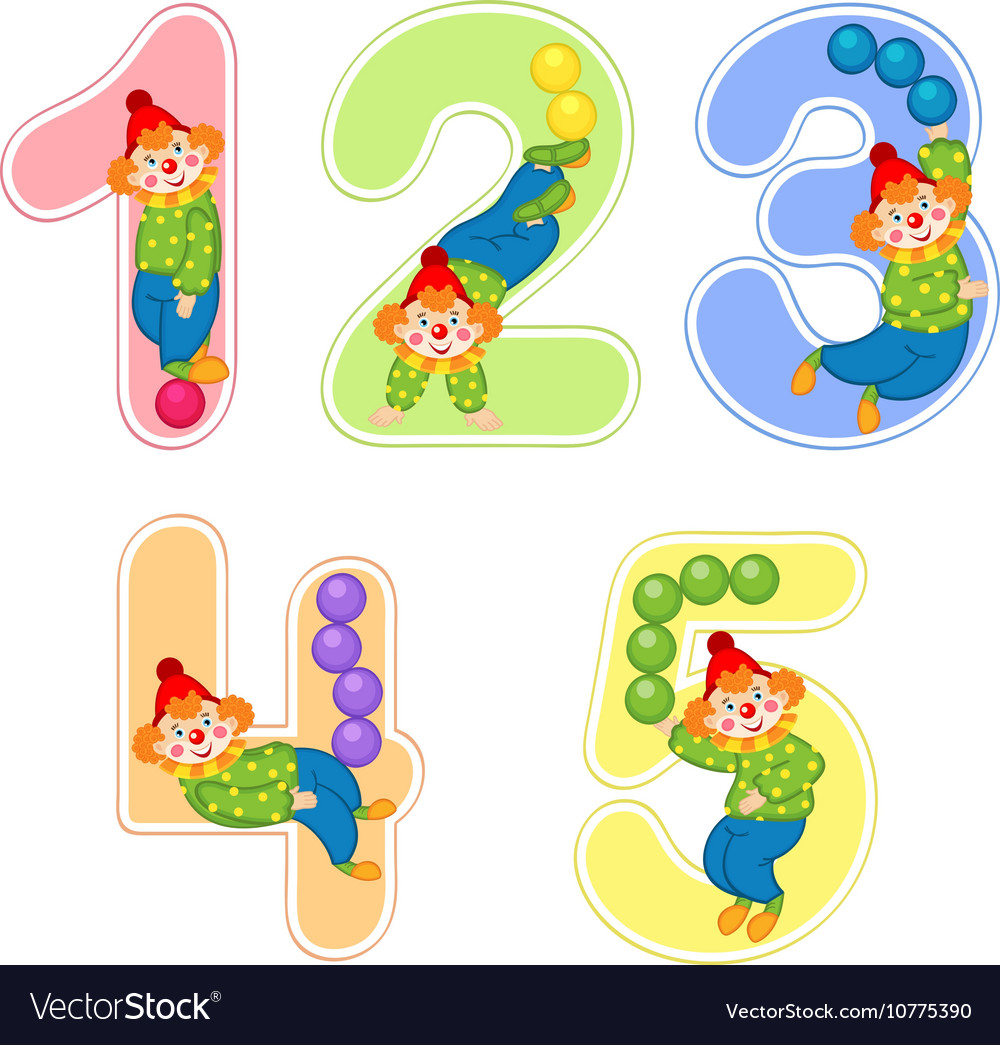 Set numbers with clown juggler from 1 to 5 Vector Image