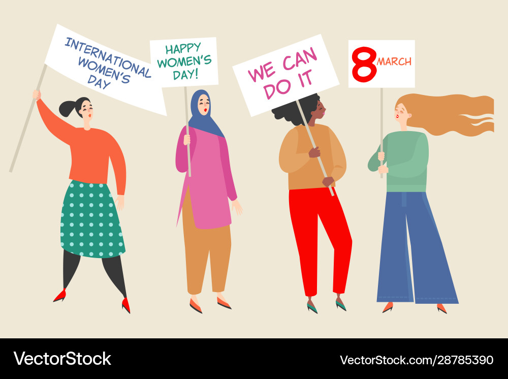 Women holding placards with congratulations Vector Image