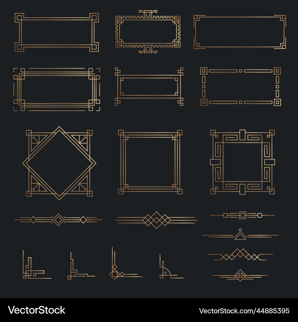 Art deco line gold border set Royalty Free Vector Image