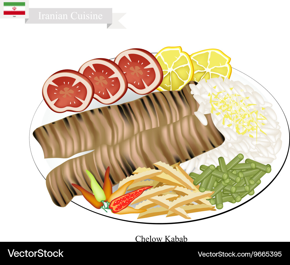 Chelow kabab the national dish iran Royalty Free Vector
