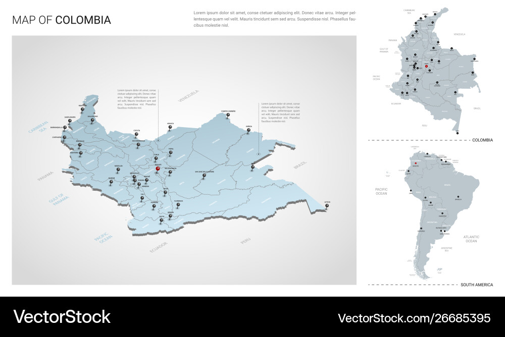Set colombia country isometric 3d map Royalty Free Vector