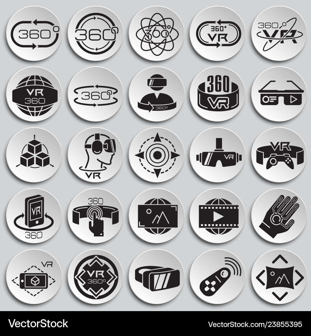 Virtual reality icons set on plates background Vector Image