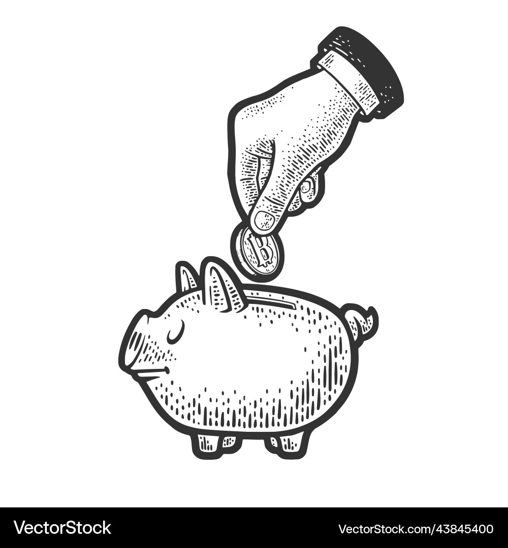 Bitcoin into Piggy Bank - Scratch Board Royalty Free Vector