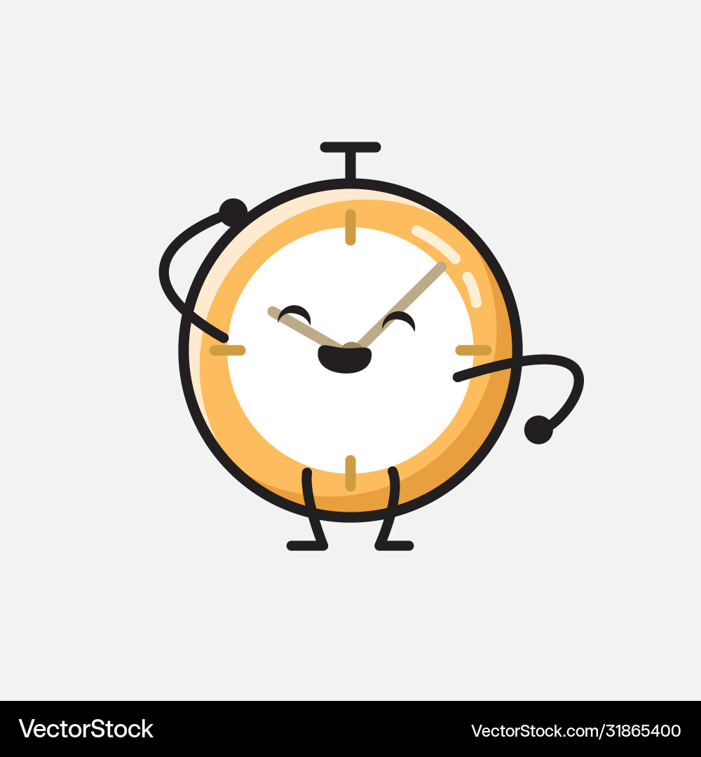 Cute clock mascot character in flat design style Vector Image