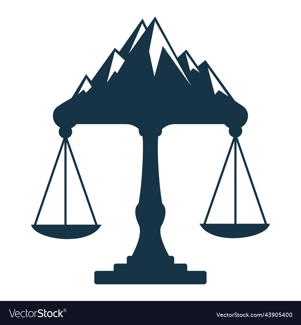 Mountains and symbols of justice Royalty Free Vector Image
