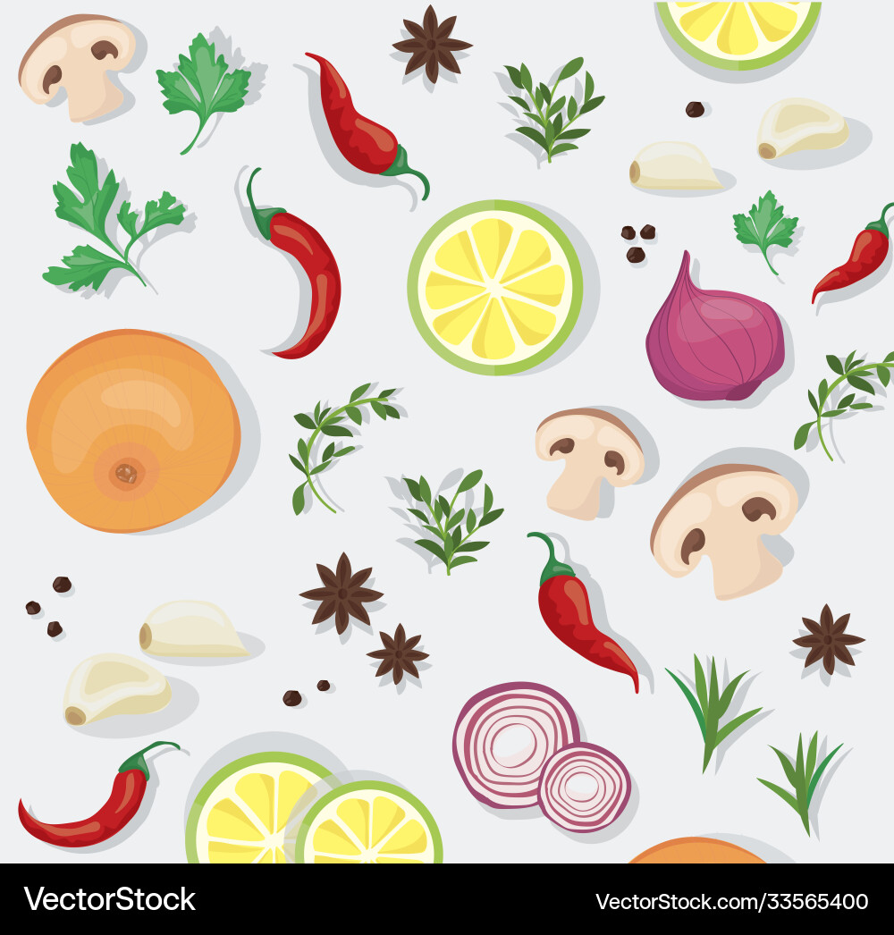 Spice and vegetable foods background Royalty Free Vector