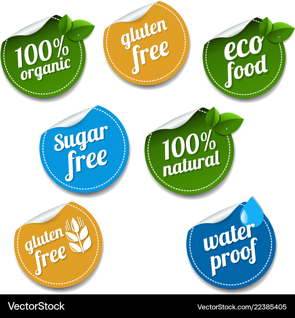 100 organic product labels set background Vector Image