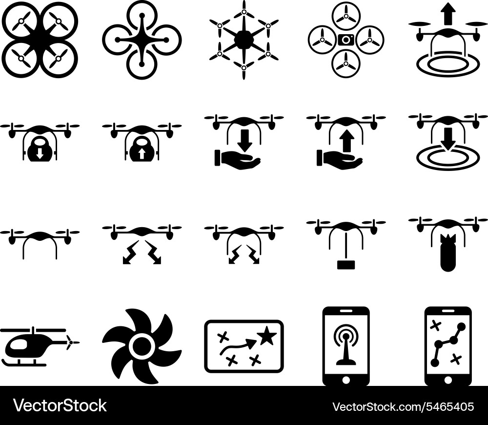 Air drone and quadcopter tool icons Royalty Free Vector