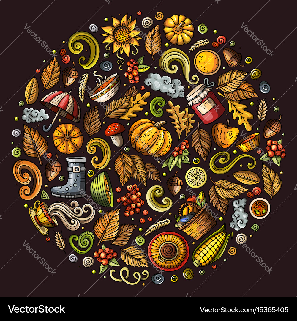 Autumn cartoon doodle objects symbols and items Vector Image