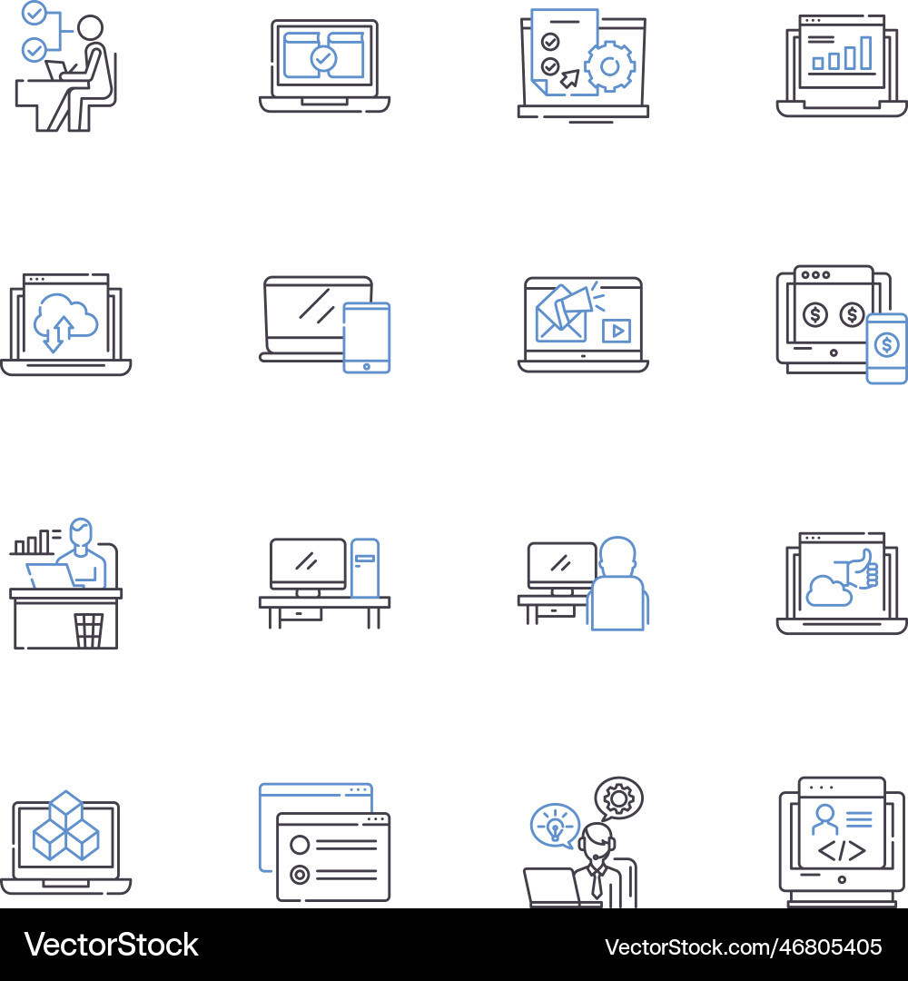Collaborating social line icons collection Vector Image