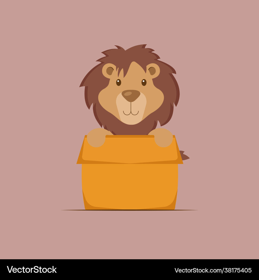Cute lion playing box cartoon Royalty Free Vector Image