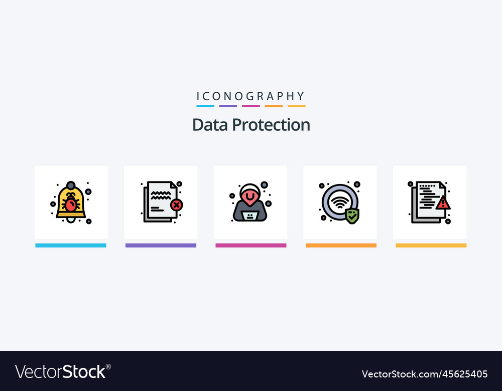 Data protection line filled 5 icon pack including Vector Image