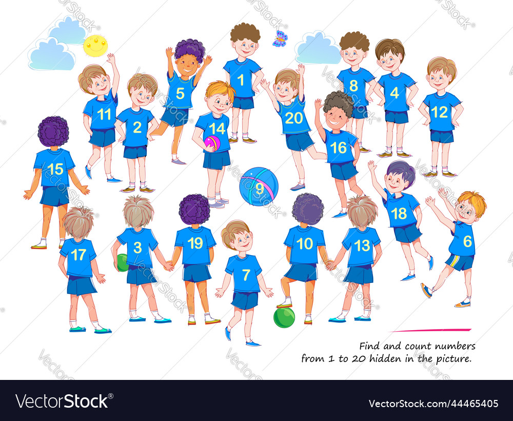 Logic puzzle game for kids find and count numbers Vector Image