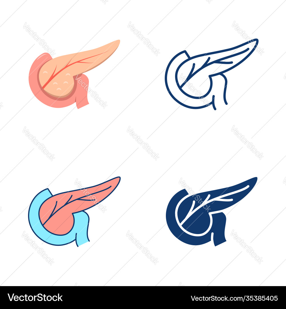 Pankreas icon set in flat and line style Vector Image