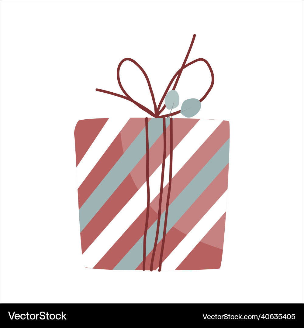 Present box wrapped in striped paper and decorated