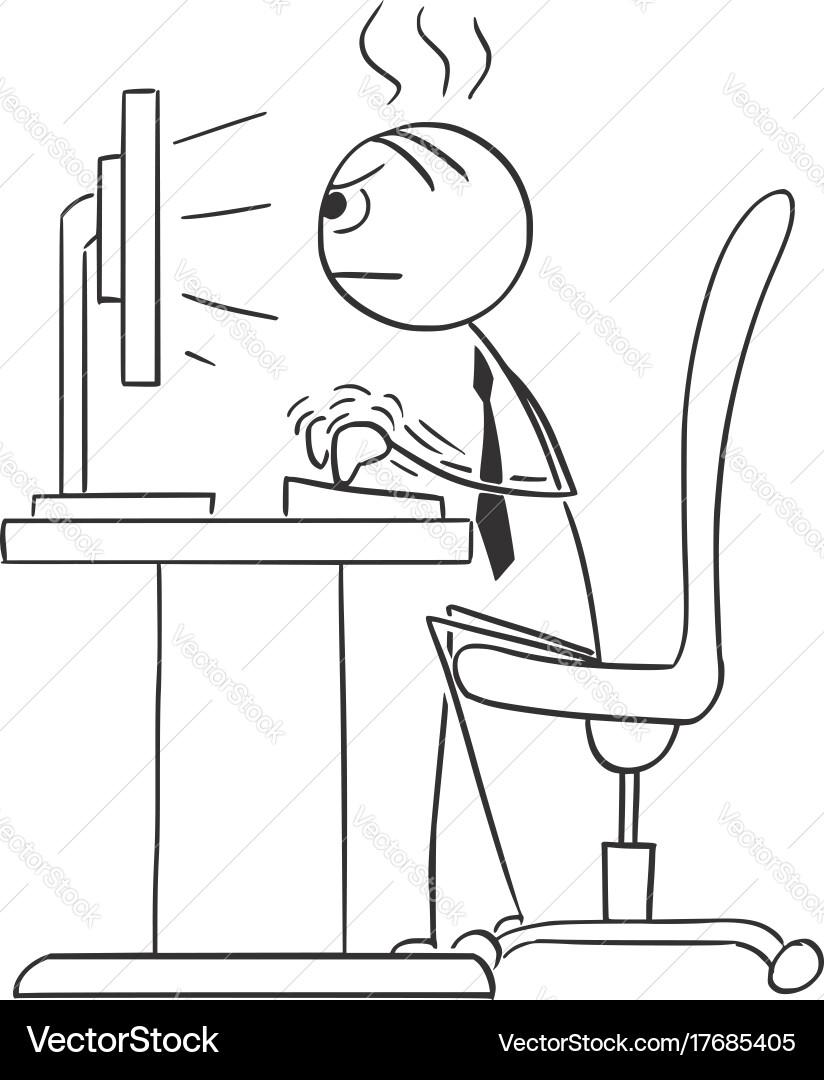 Stick man cartoon man working typing hard on Vector Image