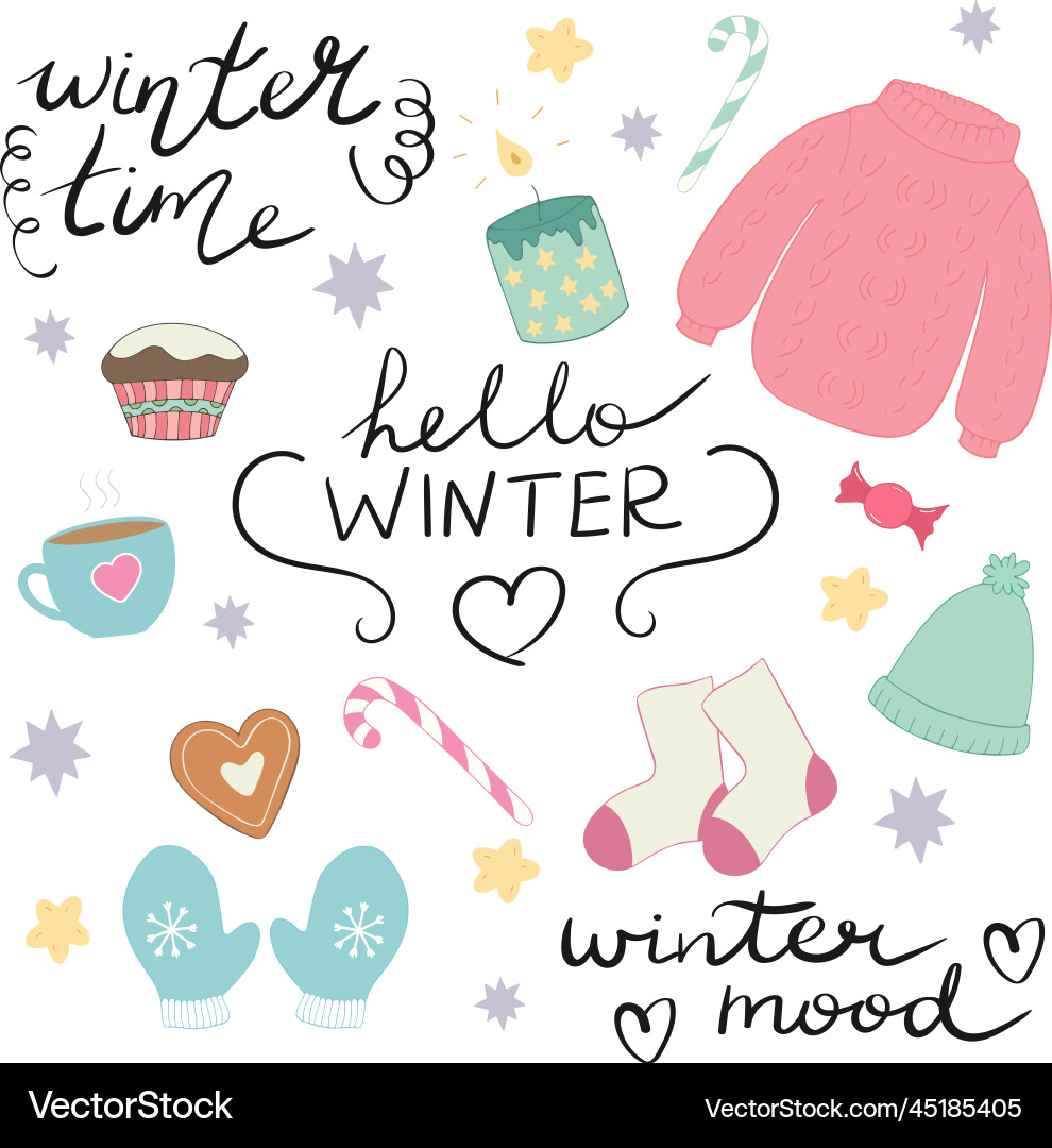 Winter mood attributes warm and cozy clothes Vector Image