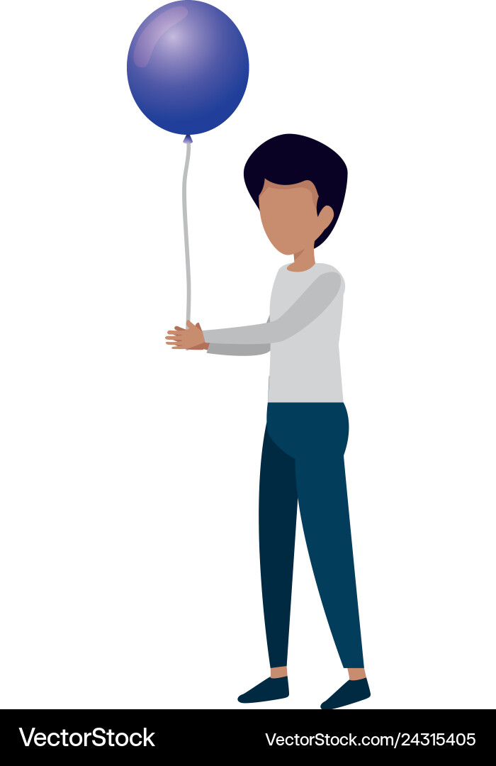 Young man with balloons helium floating Royalty Free Vector
