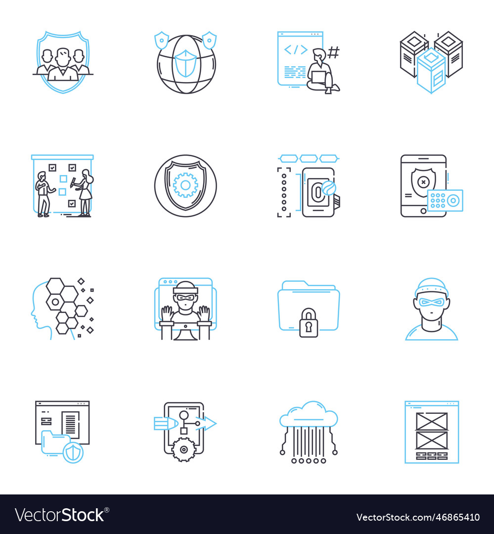 Digital safety linear icons set security privacy Vector Image Digital safety linear icons set security privacy Vector Image