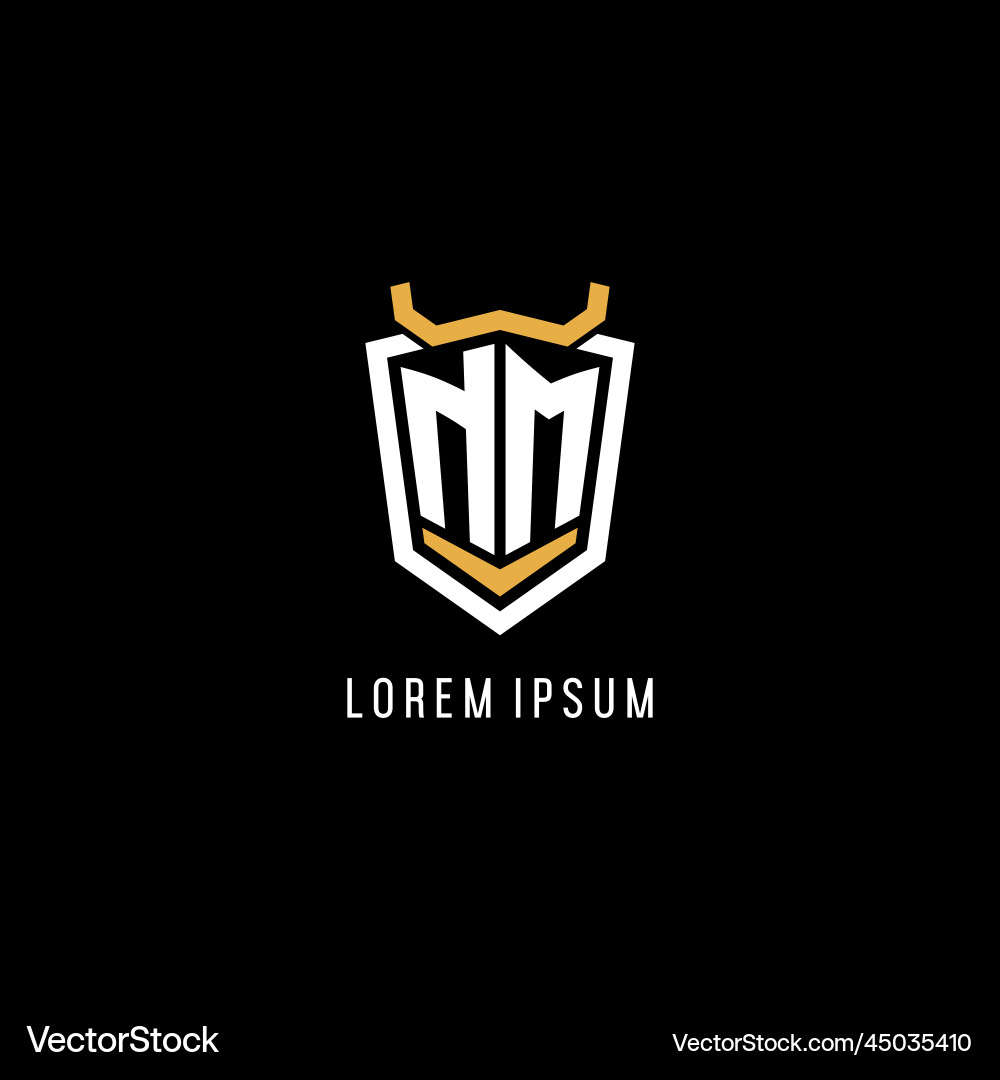 Initial nm geometric shield esport logo monogram Vector Image
