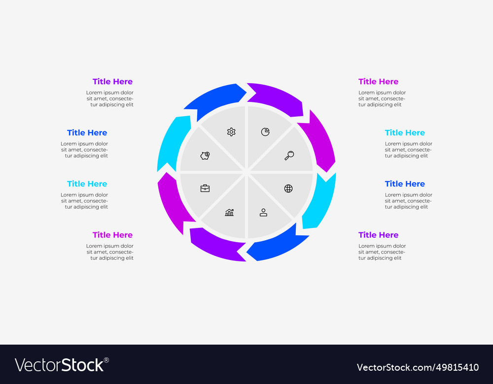 Pie chart diagram divided into 8 parts cycle Vector Image